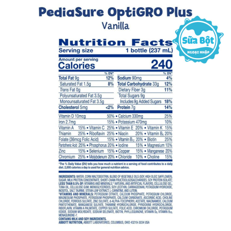 Thùng sữa Pediasure Optigro Plus dạng nước hương vani của Mỹ (237ml x ...